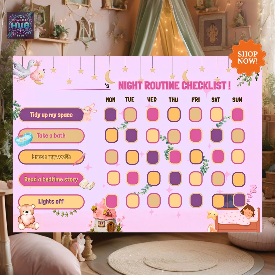 Kids Night Routine Printable | A3/A4 Bedtime Checklist | Instant ...