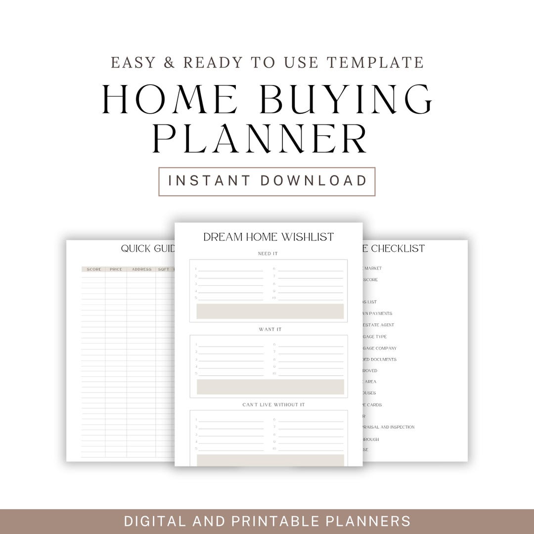 Home Buying Planner Printable | Mortgage Budget, House Hunt Checklist ...