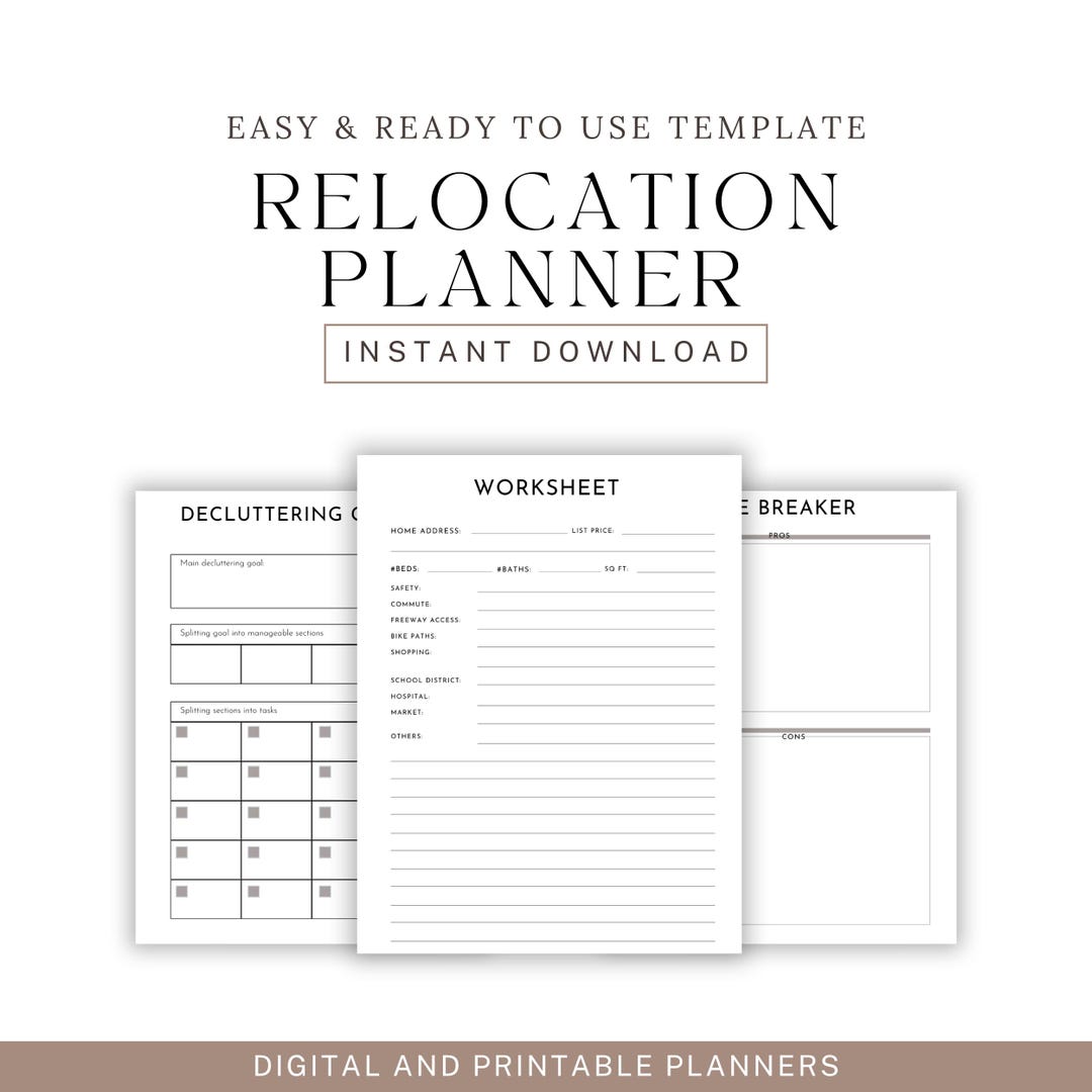 Relocation Planner Printable | Moving Checklist, Budget, Home Setup ...