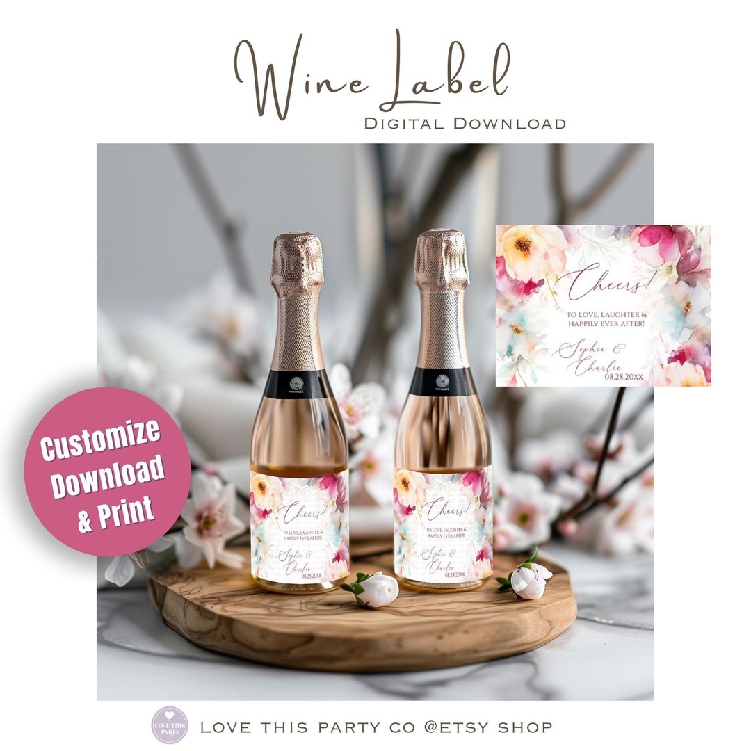 Floral Wedding Wine Bottle Label Editable Template, Elegant Floral ...