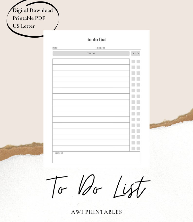 To Do List Checklist | Printable PDF | Instant Download | 8.5 X 11 in ...