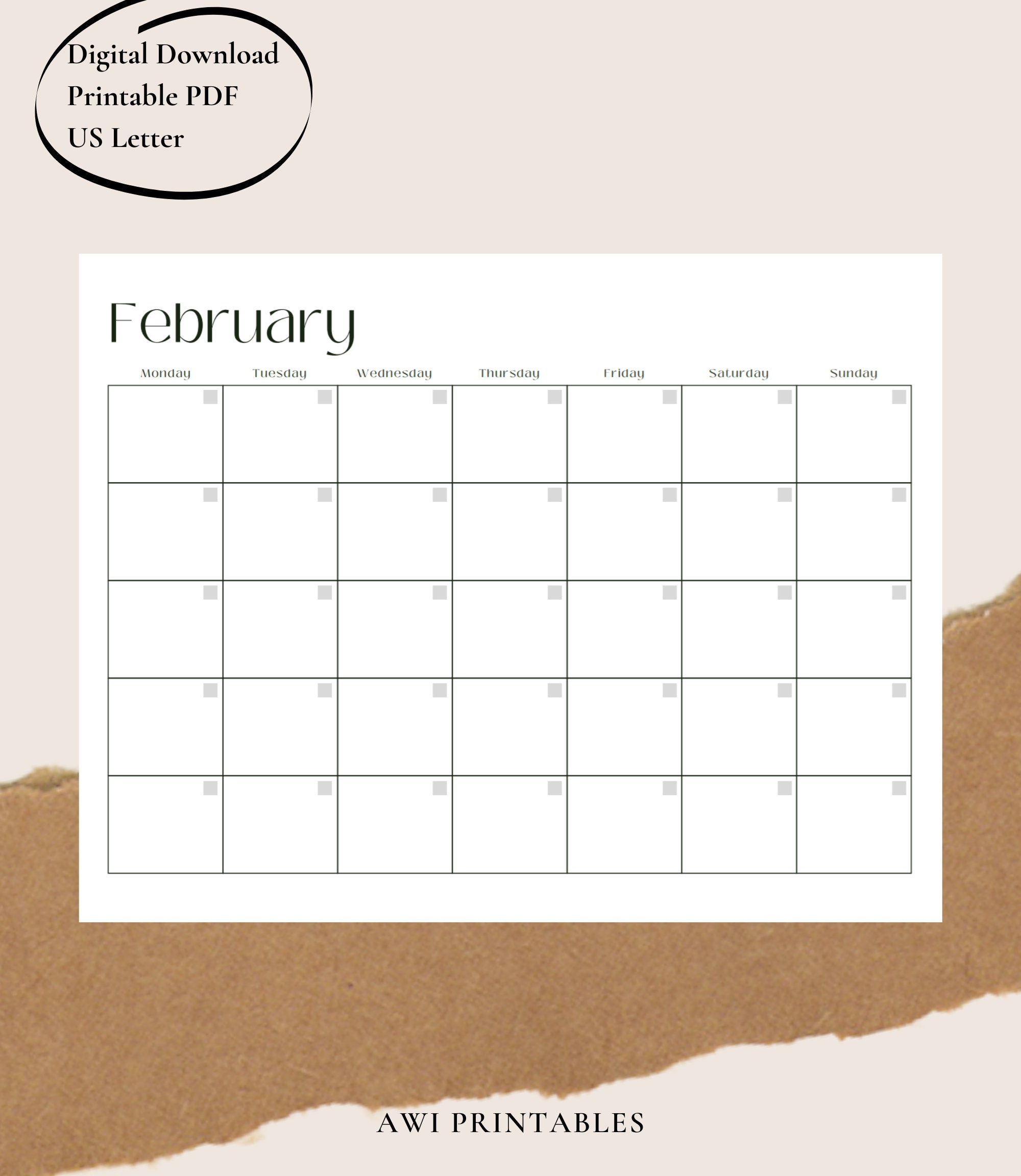 Blank 12 Month Minimalist Calendar Printable PDF Instant Download 11 X ...