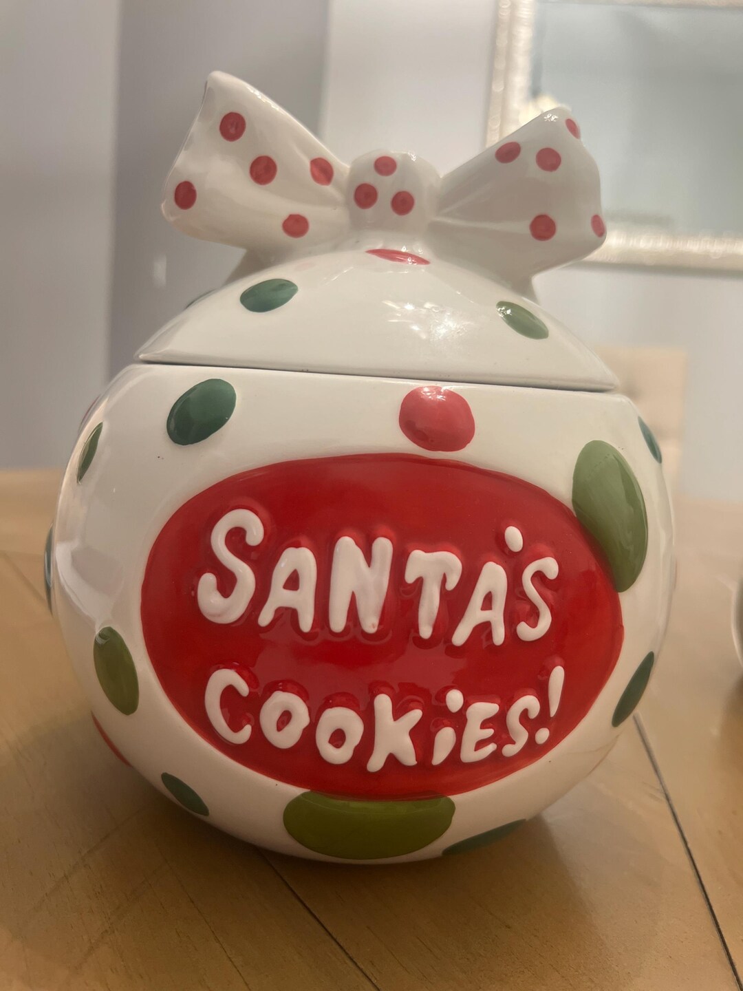 Santa’s Cookies Red and Green Polka Dot Cookie Jar - Etsy