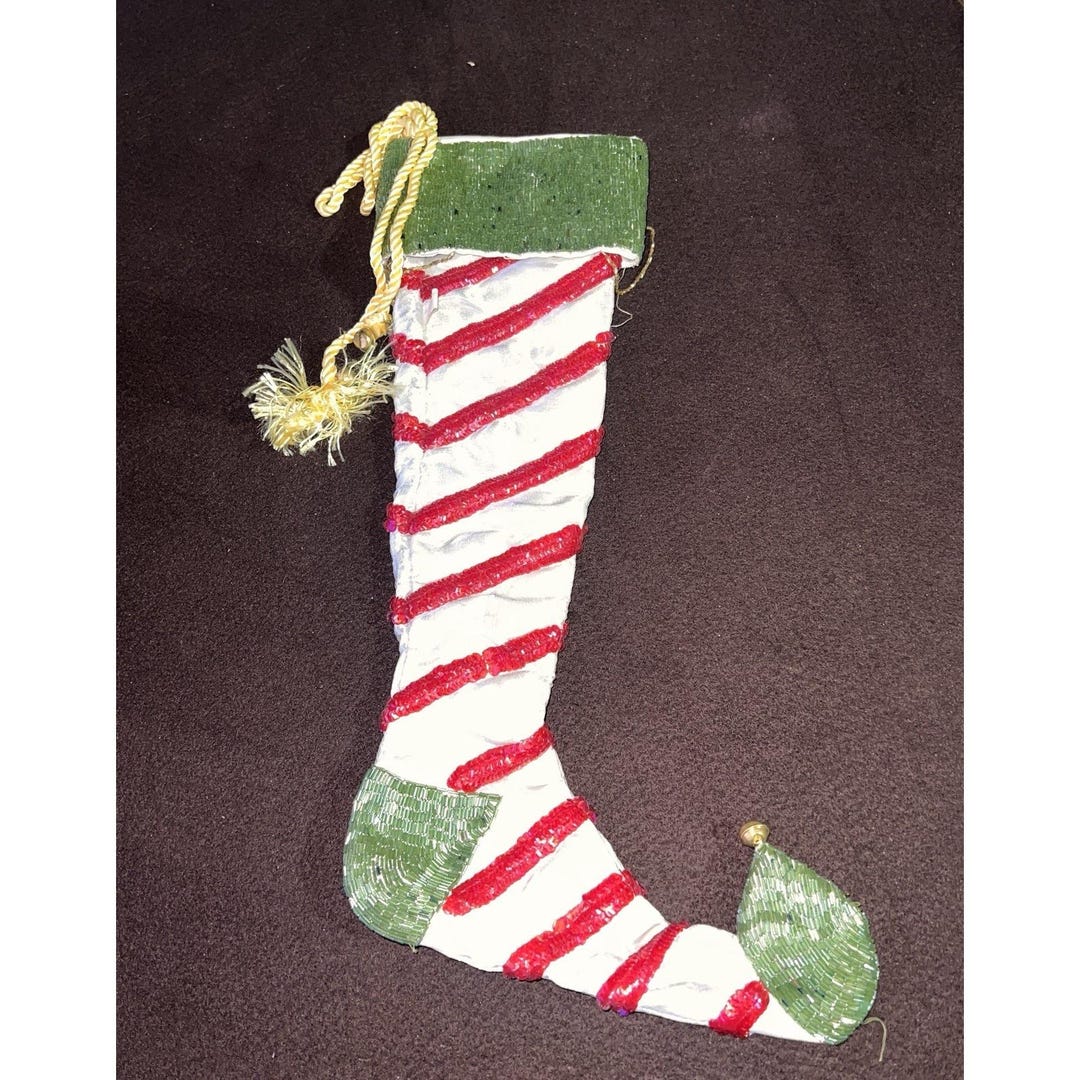 Wayne M Kleski Beaded Large Christmas Jester Elf Bell Stocking 22 ...