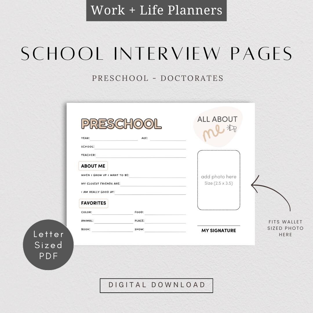 School Year Interview Pages: Memory Keepsake (PDF) - Etsy