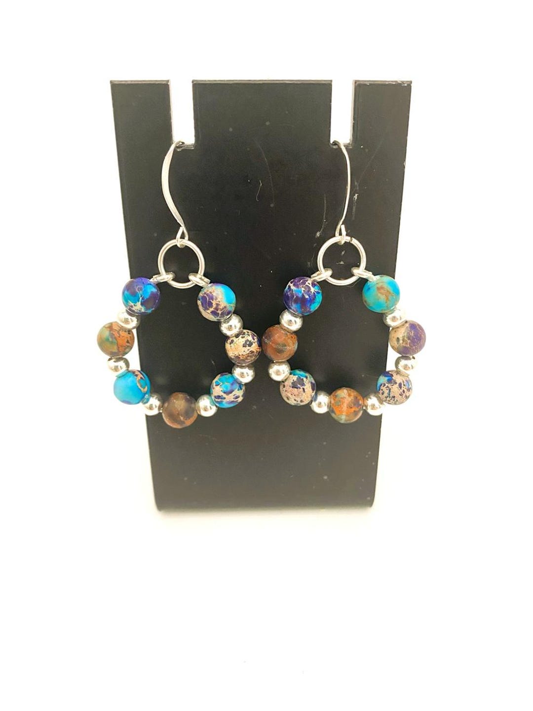 Blue Imperial Jasper Sterling Silver Circle Dangle Earrings - Etsy