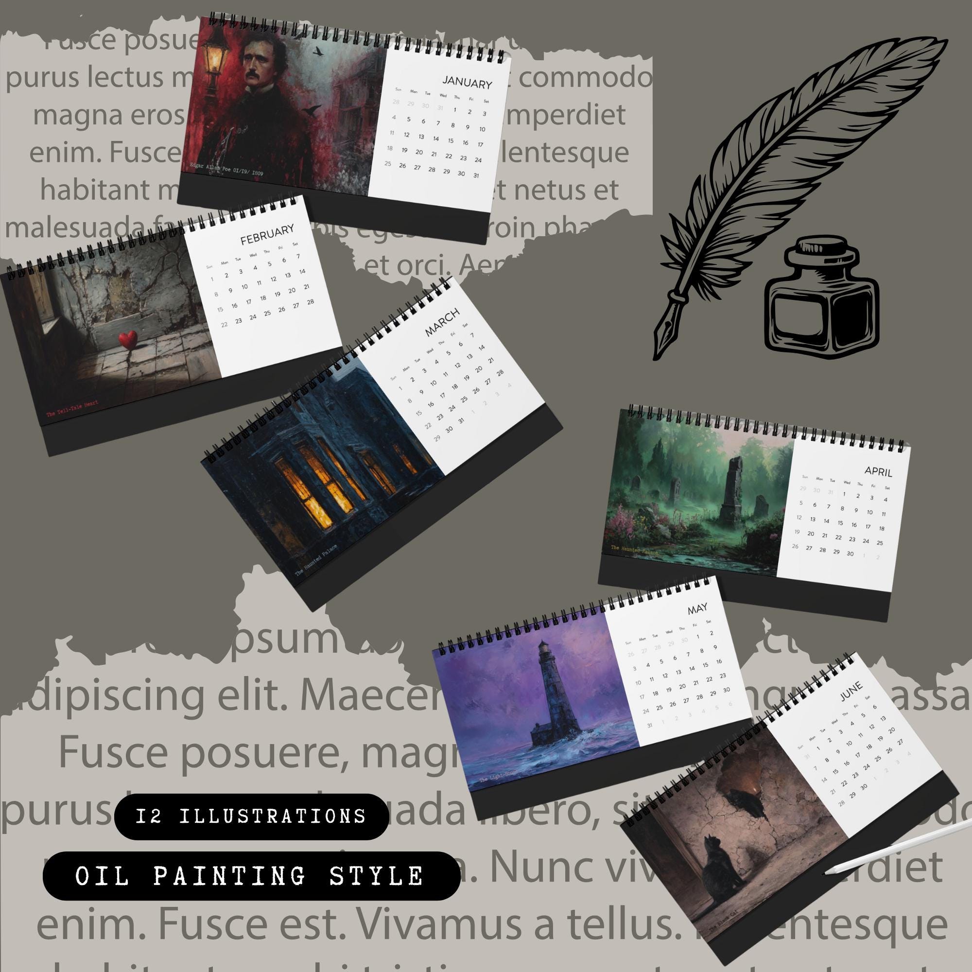 Edgar Allan Poe Calendar | Spooky Gothic Art 2026 Desk Calendar, Oil ...