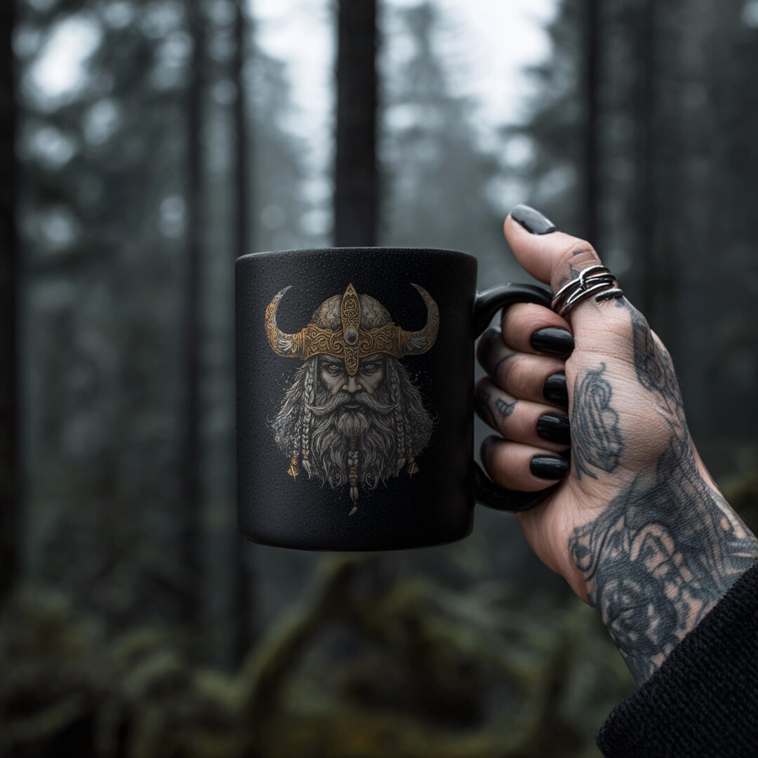 Viking Coffee Mug | Norse Warrior Ceramic Cup, Dark Nordic Drinkware ...