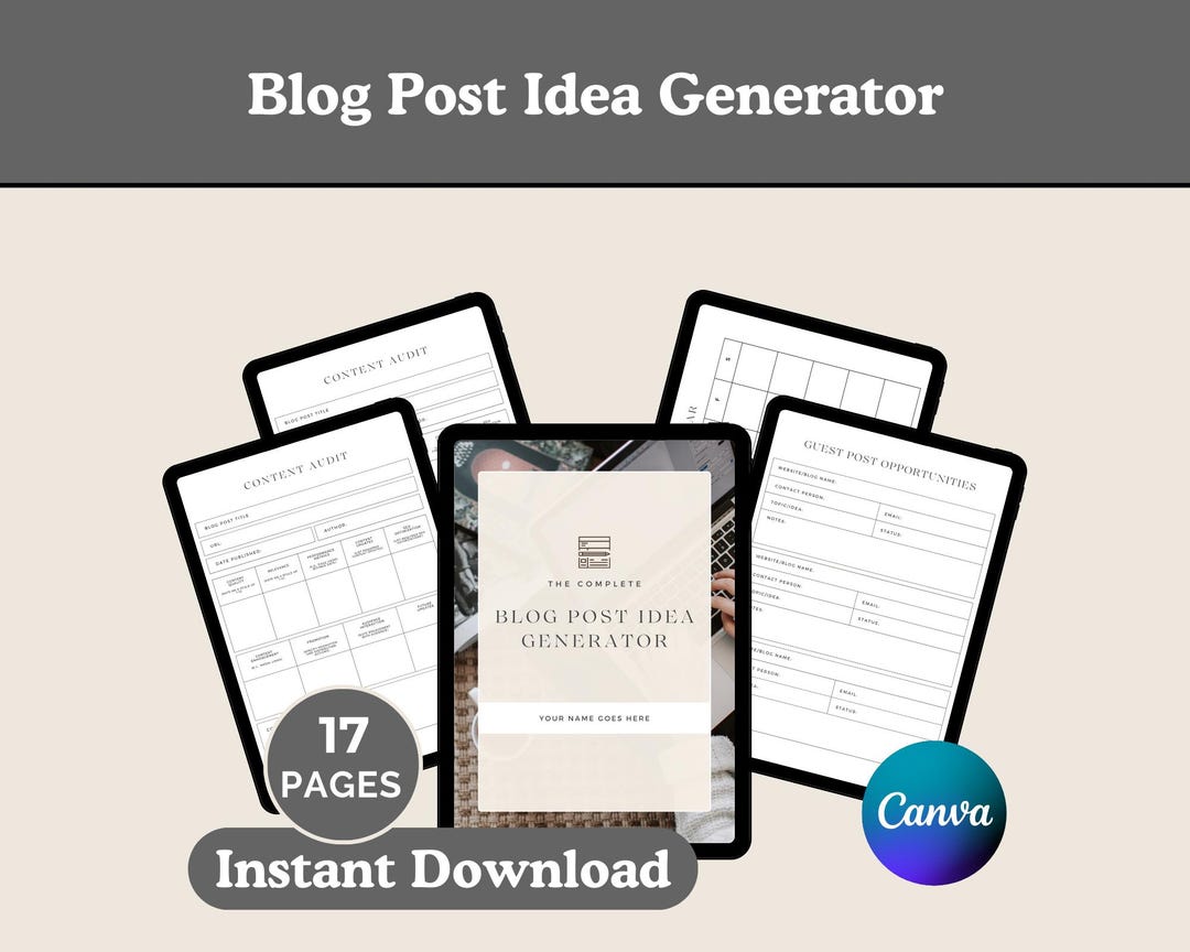 Blog Idea Generator Templates, Canva Blog Post Idea Template, Digital ...