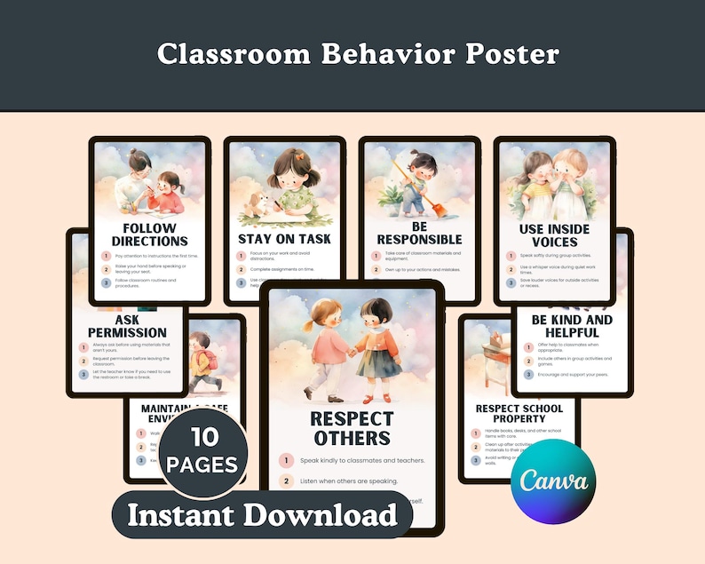 Classroom Behavior Poster Template, Canva Editable School Template ...