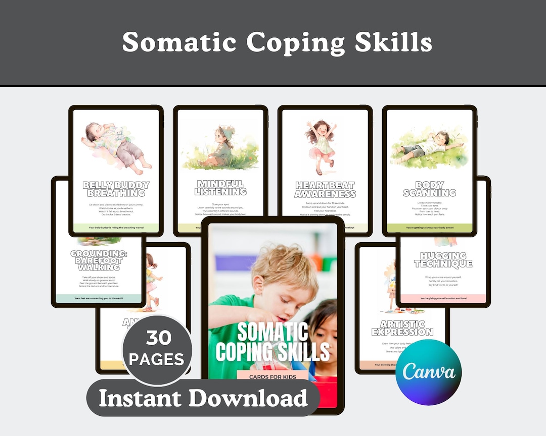 Somatic Coping Skills Cards Kids, Somatic Therapy, Breathing Cards ...