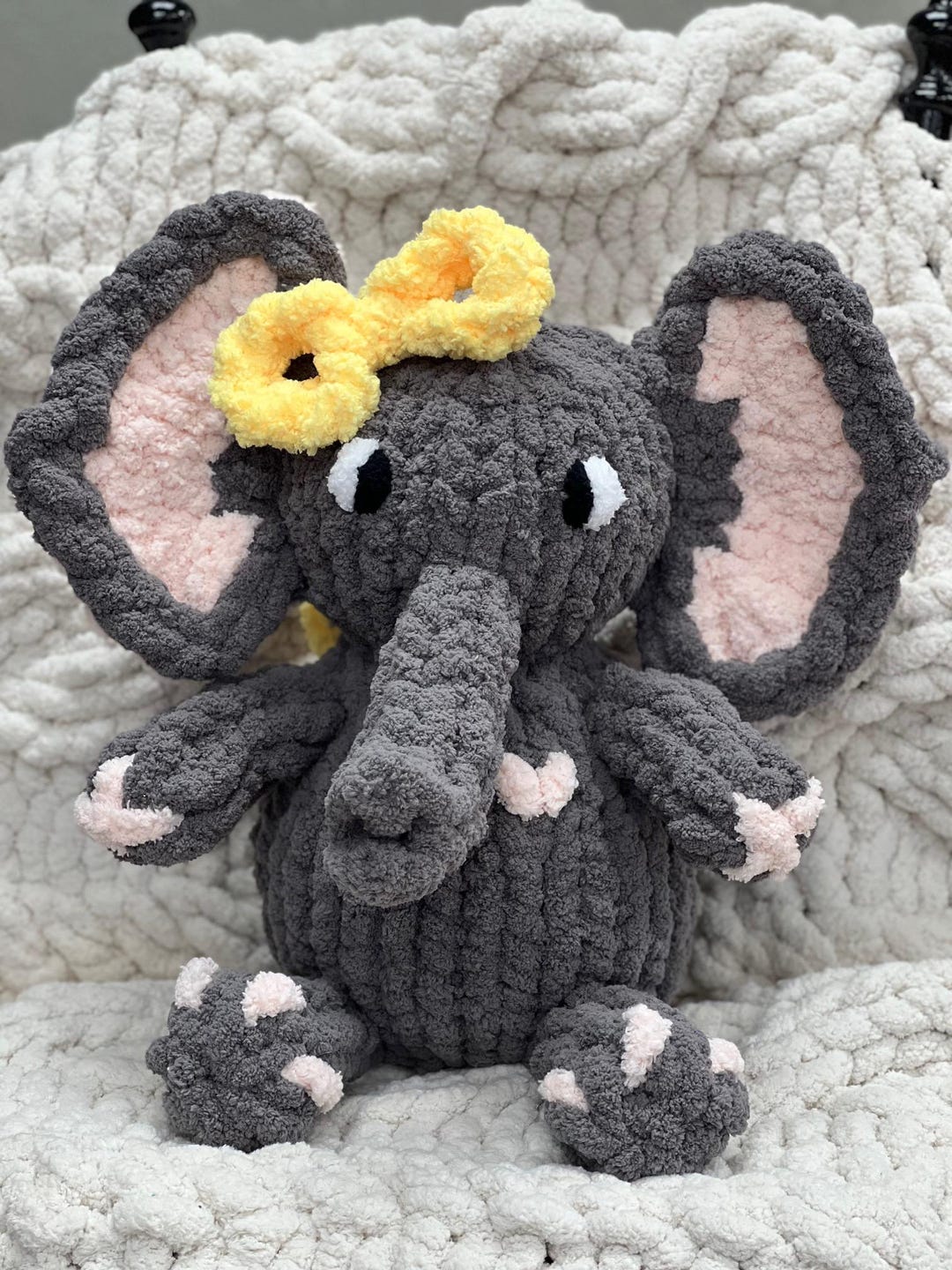 Handmade Chenille Yarn Elephant Plushie, Chunky Knit Stuffed Animal - Etsy