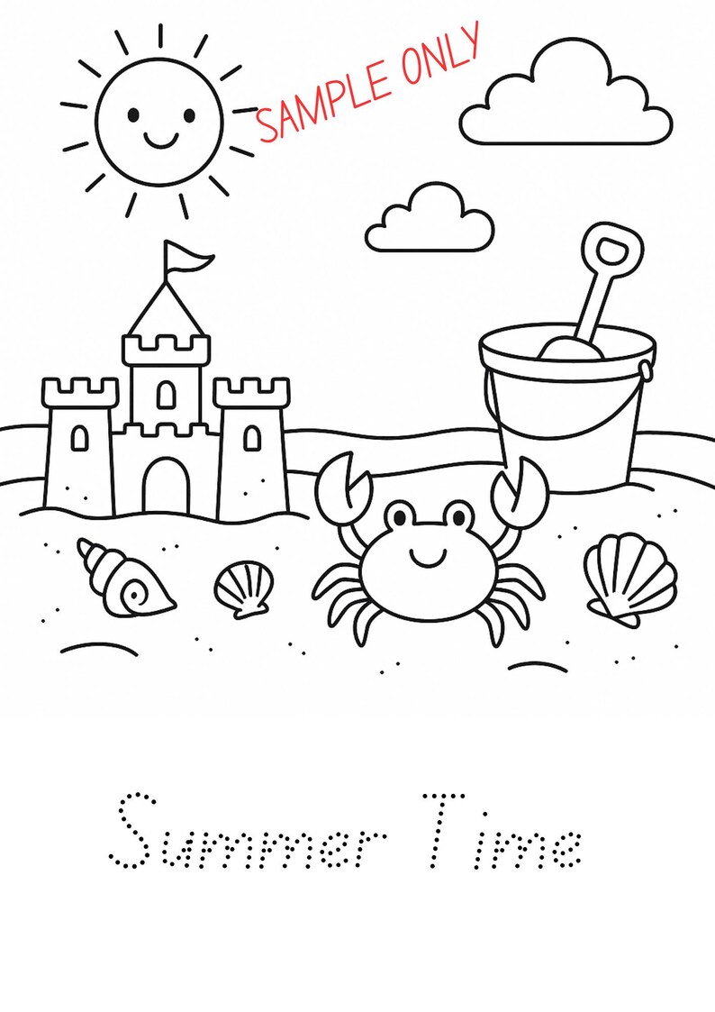 Beach Theme Coloring Pages With Handwriting Practice | Kids Digital ...