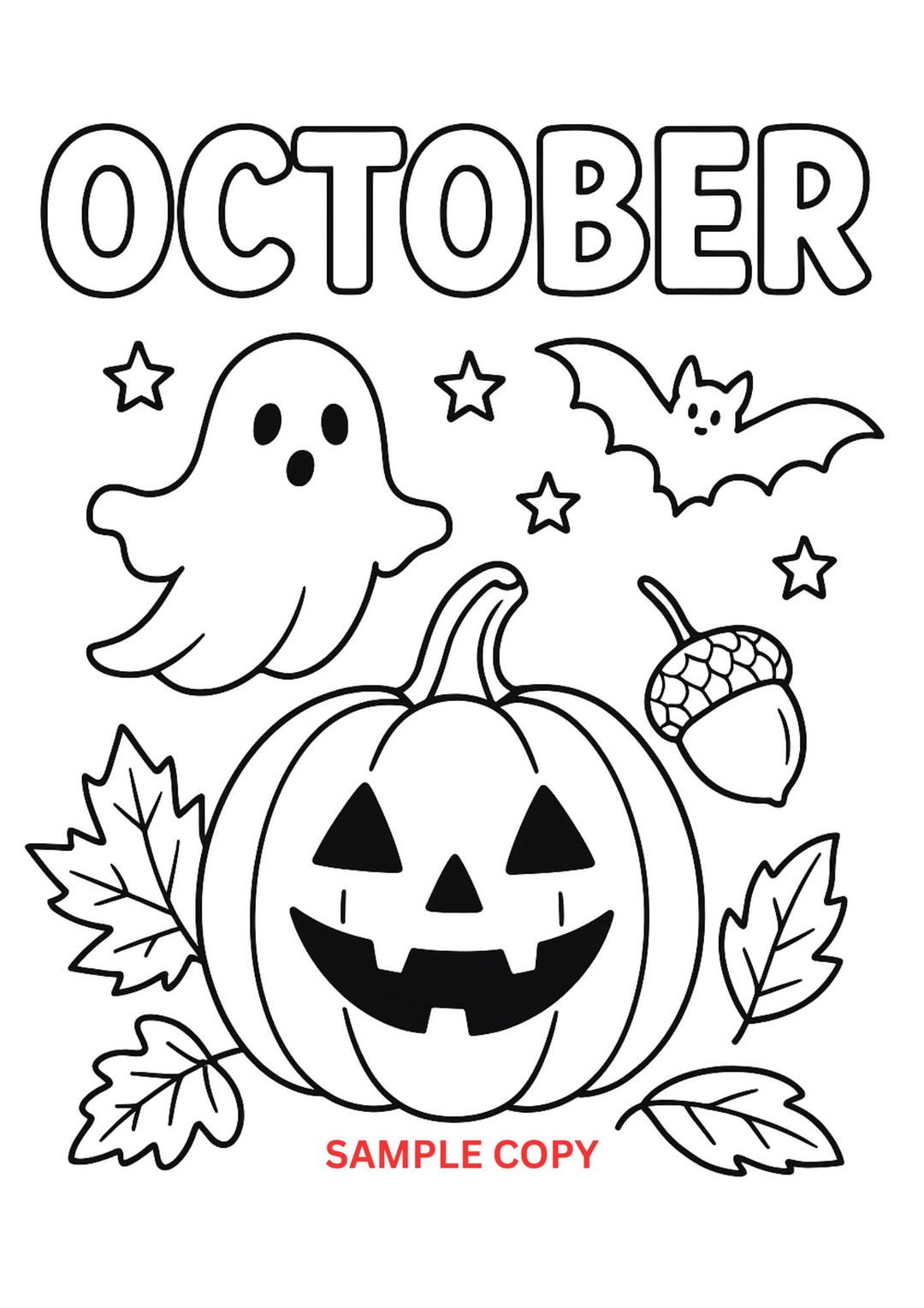 October Coloring Pages for Kids – 2 Page Printable Bundle, Fall ...