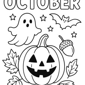 October Coloring Pages for Kids – 2 Page Printable Bundle, Fall ...