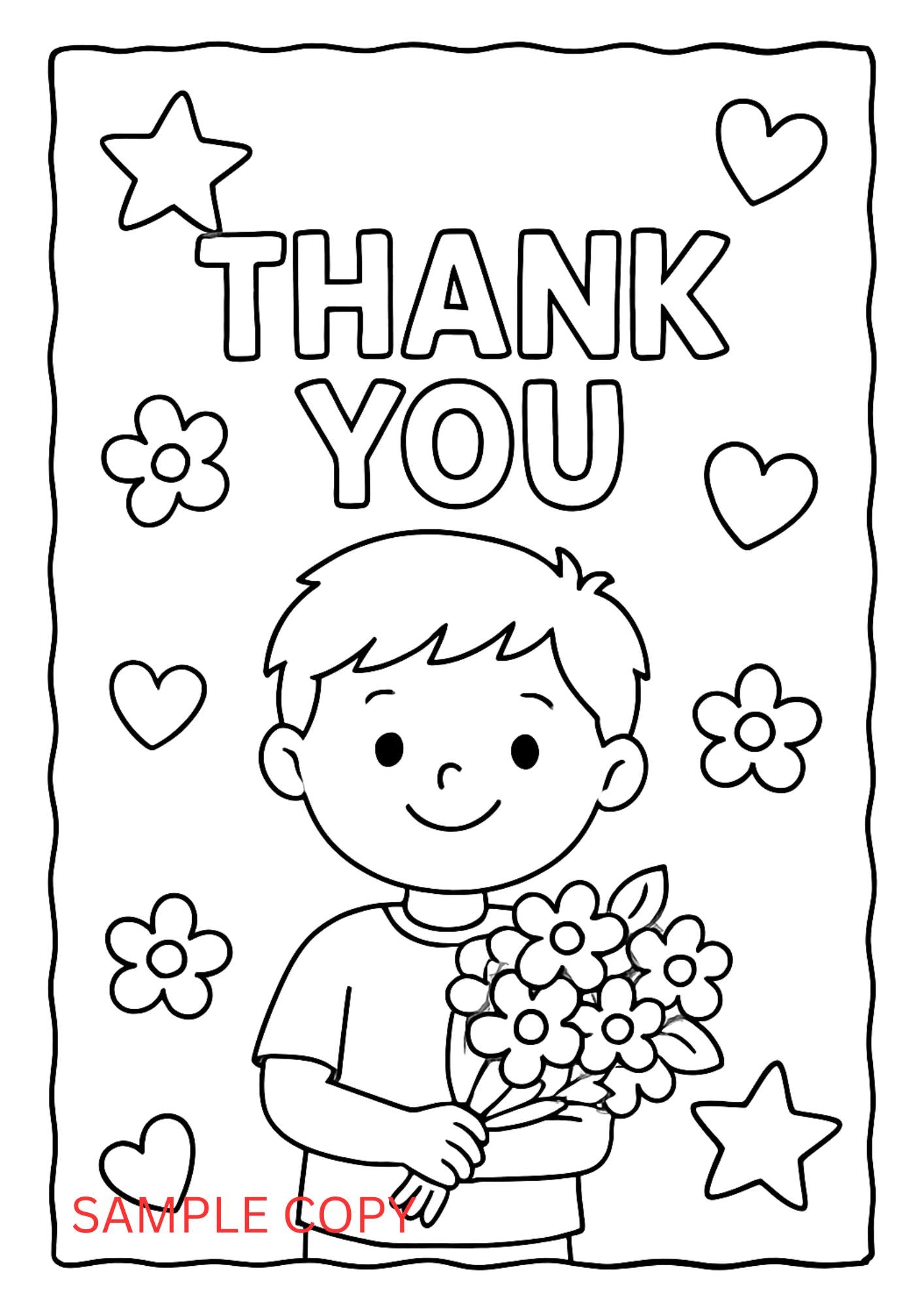 Thank You Coloring Pages Bundle for Kids – 2 Printable PDF Sheets (boy ...