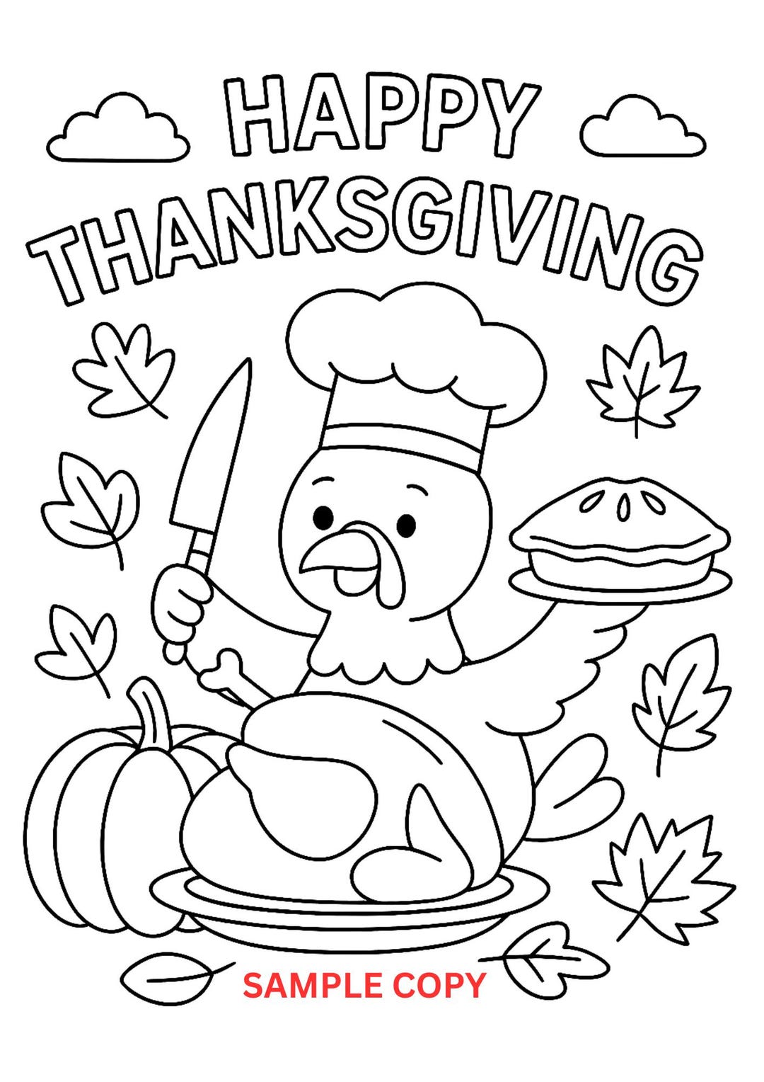 Thanksgiving Coloring Pages for Kids | 2 Page Printable Bundle | Cute ...