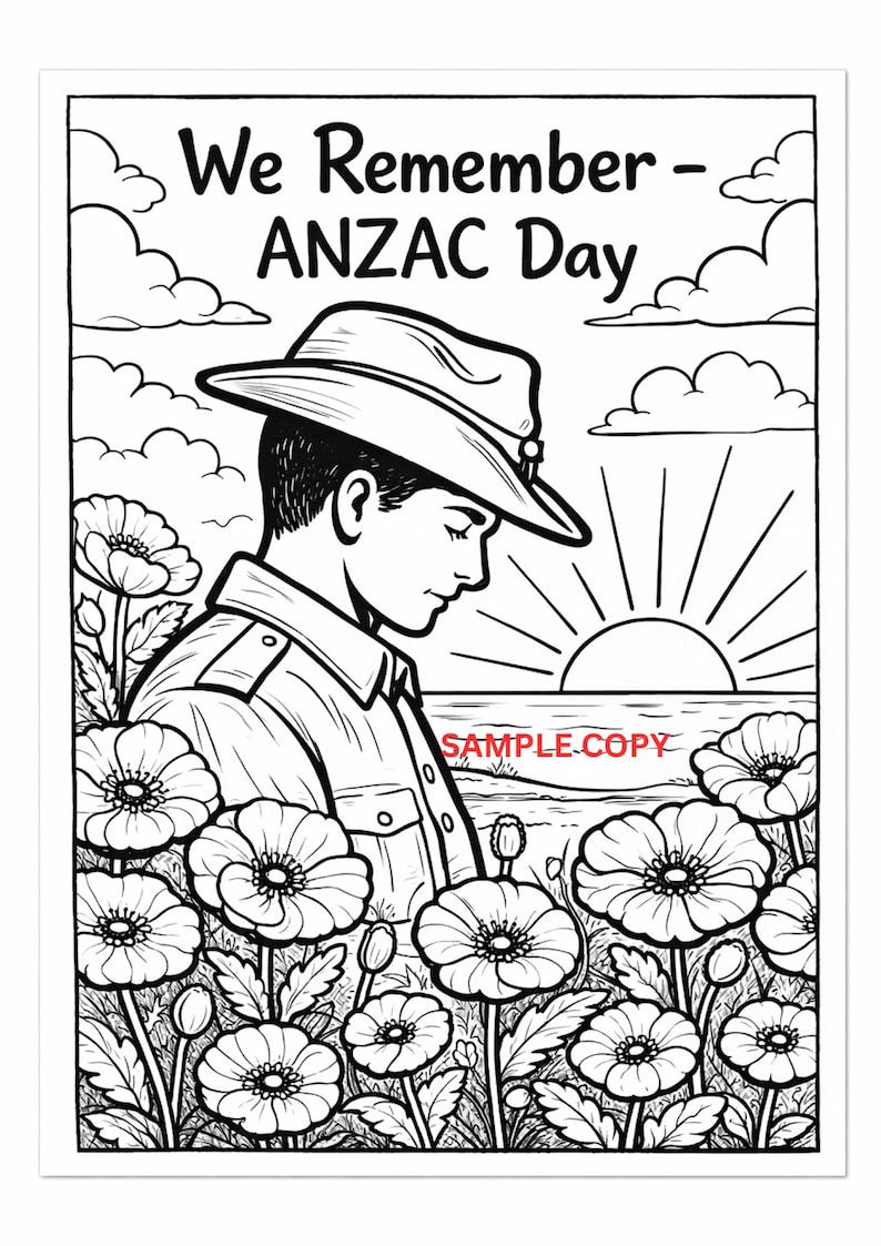 ANZAC Day Colouring Pages for Kids Printable PDF, Remembrance Day ...