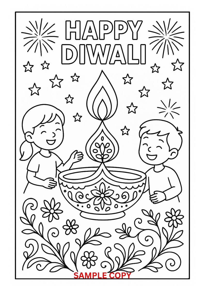 Diwali Coloring Pages – 2 Page Printable PDF | Instant Download ...
