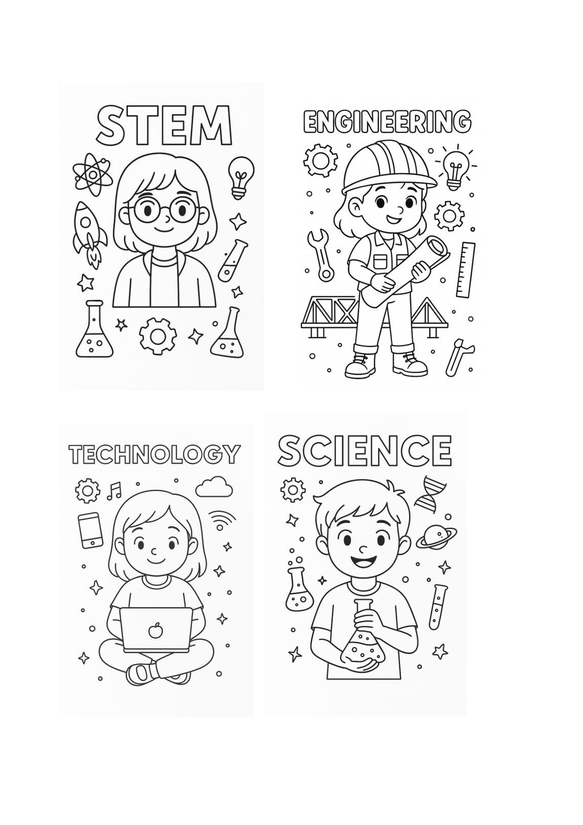 STEM Coloring Pages for Kids – 5 Page Printable PDF Bundle – Science ...