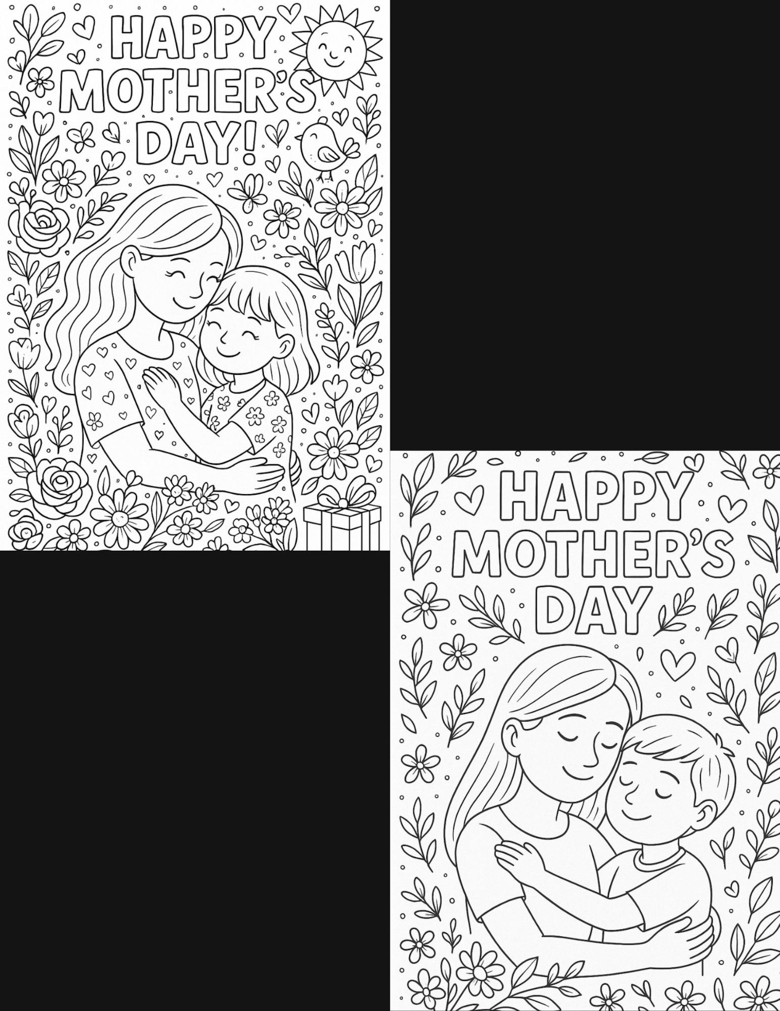 Mother’s Day Coloring Pages for Kids | Mom and Daughter, Mom and Son ...