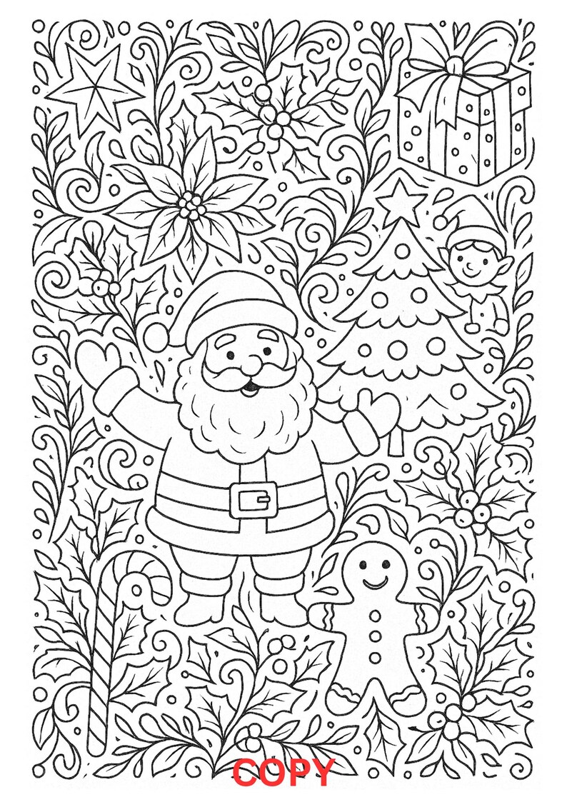 Christmas Adult Coloring Pages, A4 Printable Coloring Sheets, Holiday ...