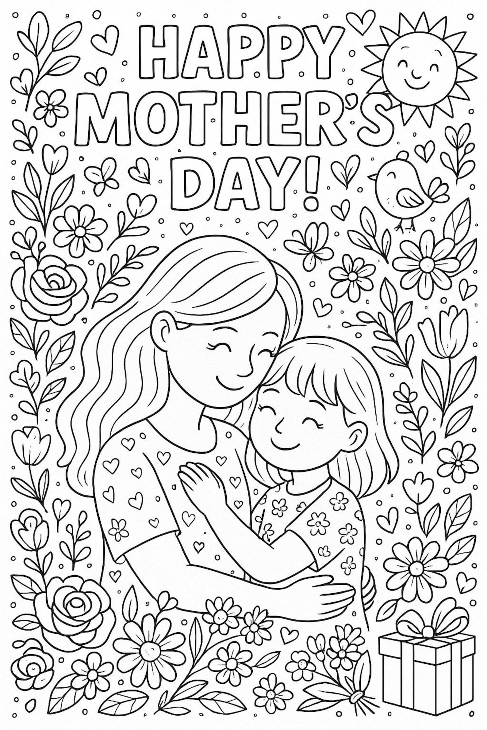 Mother’s Day Coloring Pages for Kids | Mom and Daughter, Mom and Son ...