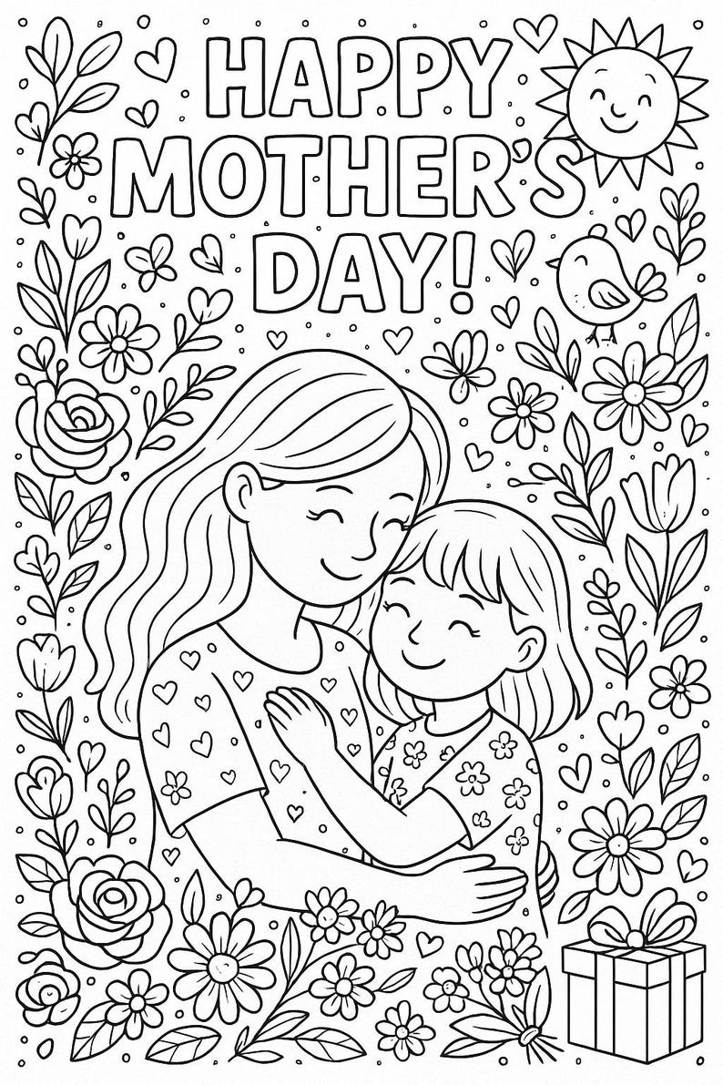 Mother’s Day Coloring Pages for Kids | Mom and Daughter, Mom and Son ...