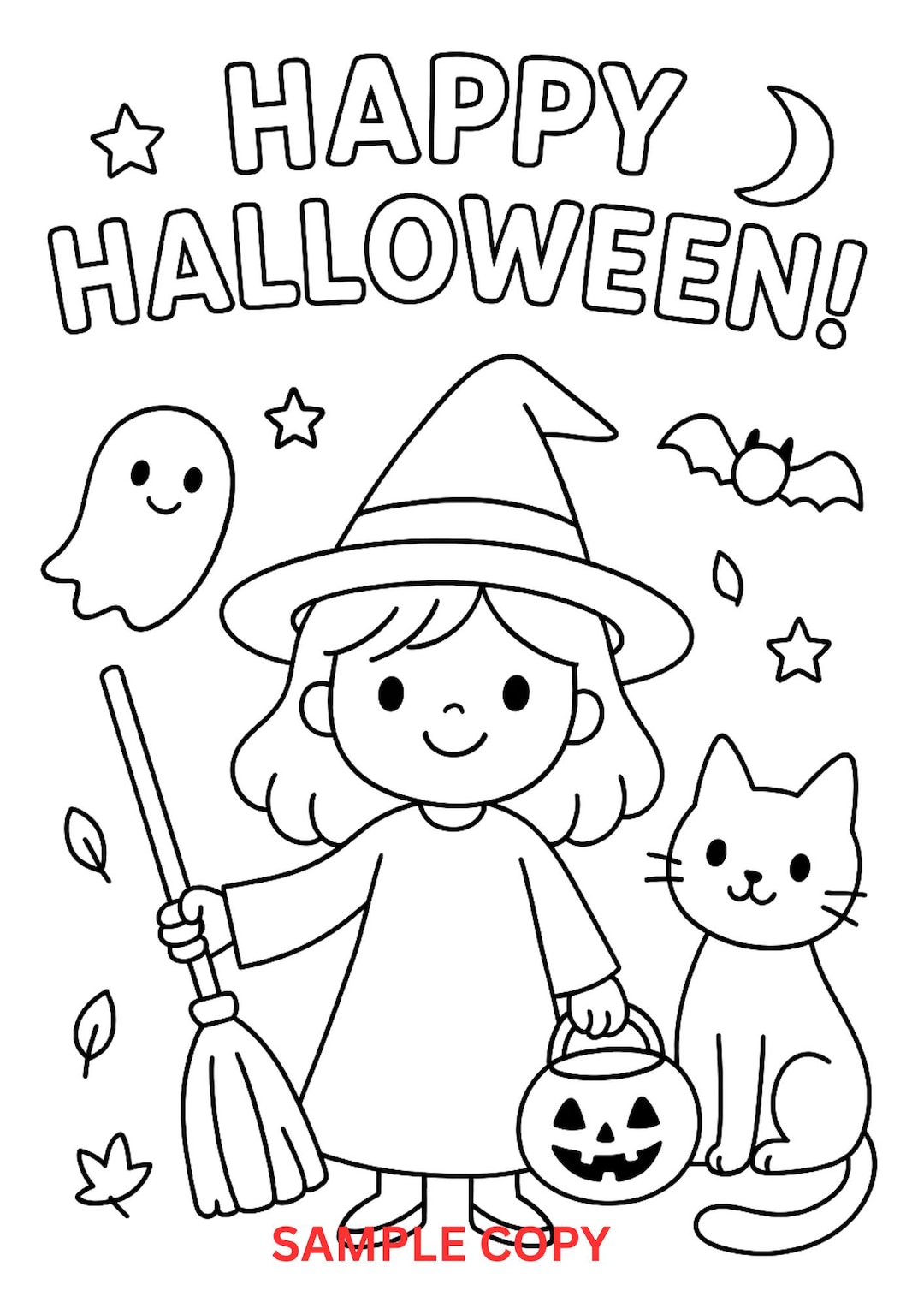 Preschool Halloween Coloring Pages Bundle 2 Cute Non-scary Witch ...