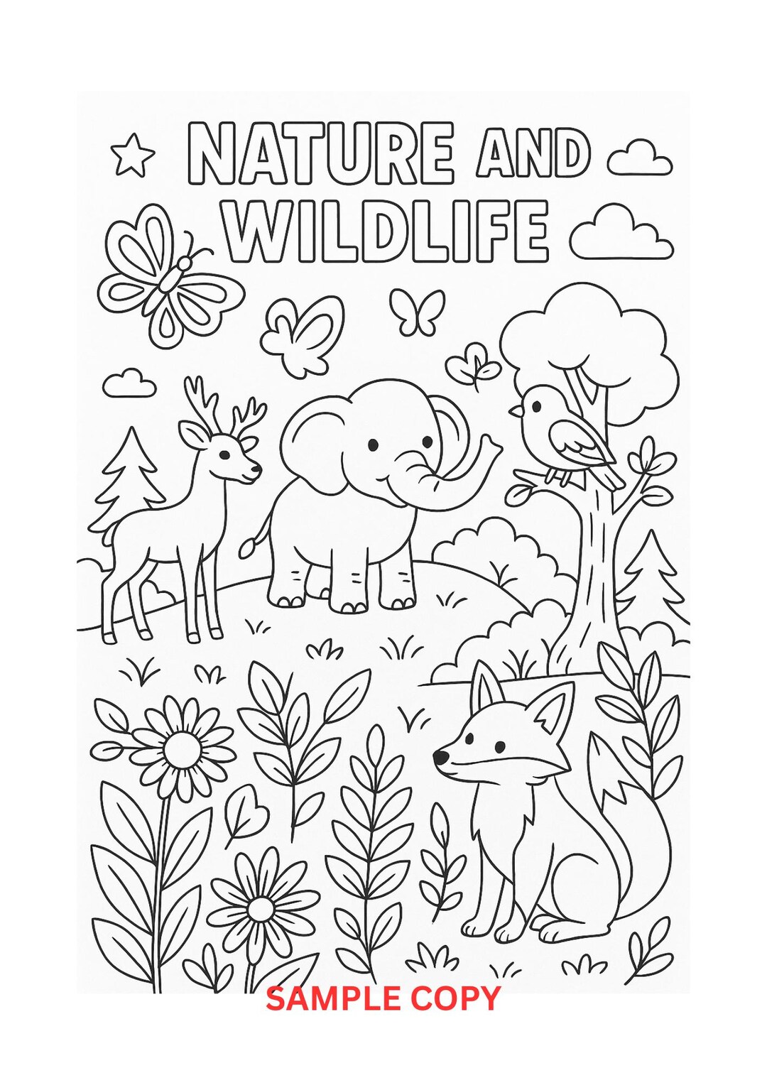 Nature and Wildlife Coloring Pages for Kids – 4 Page Printable PDF ...