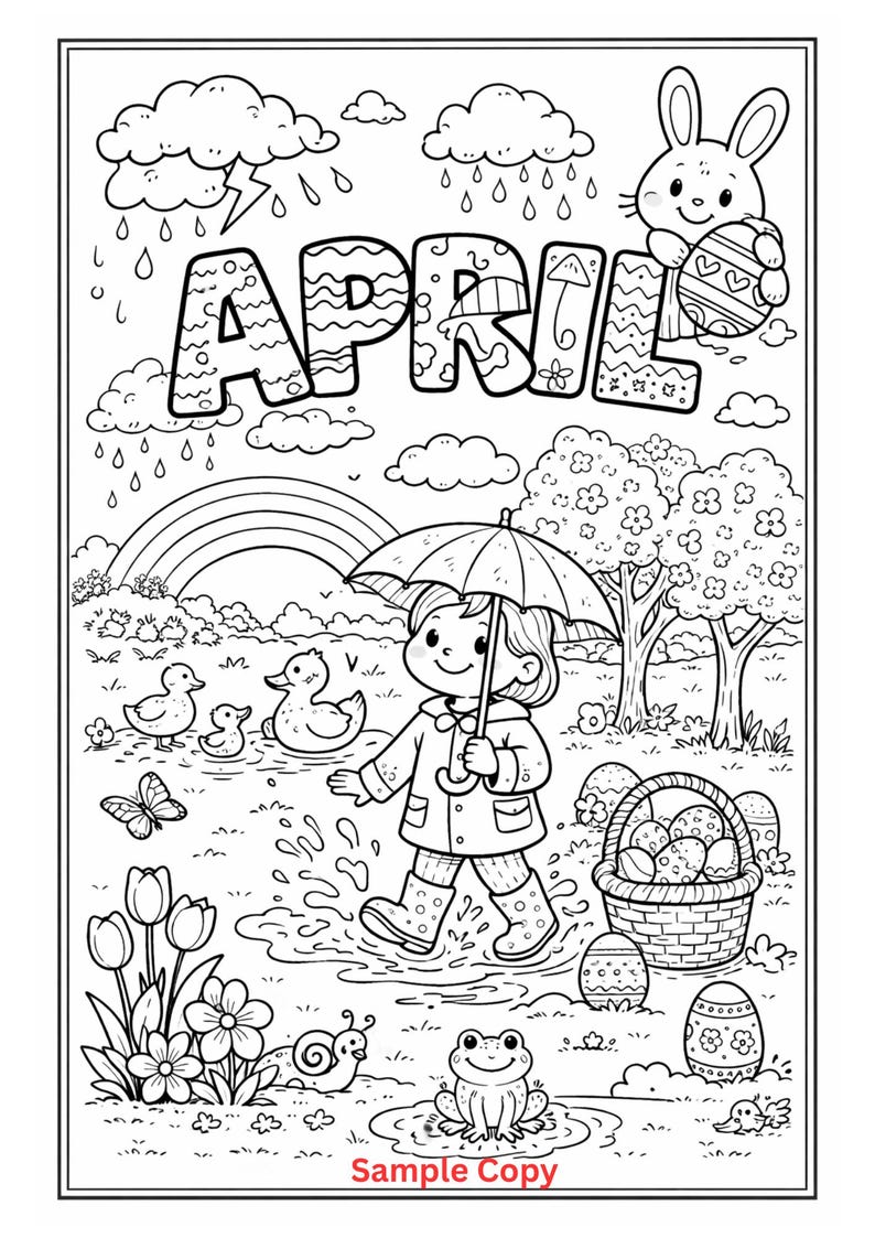 April Coloring Page for Kids | Spring Coloring Sheet | April Printable ...
