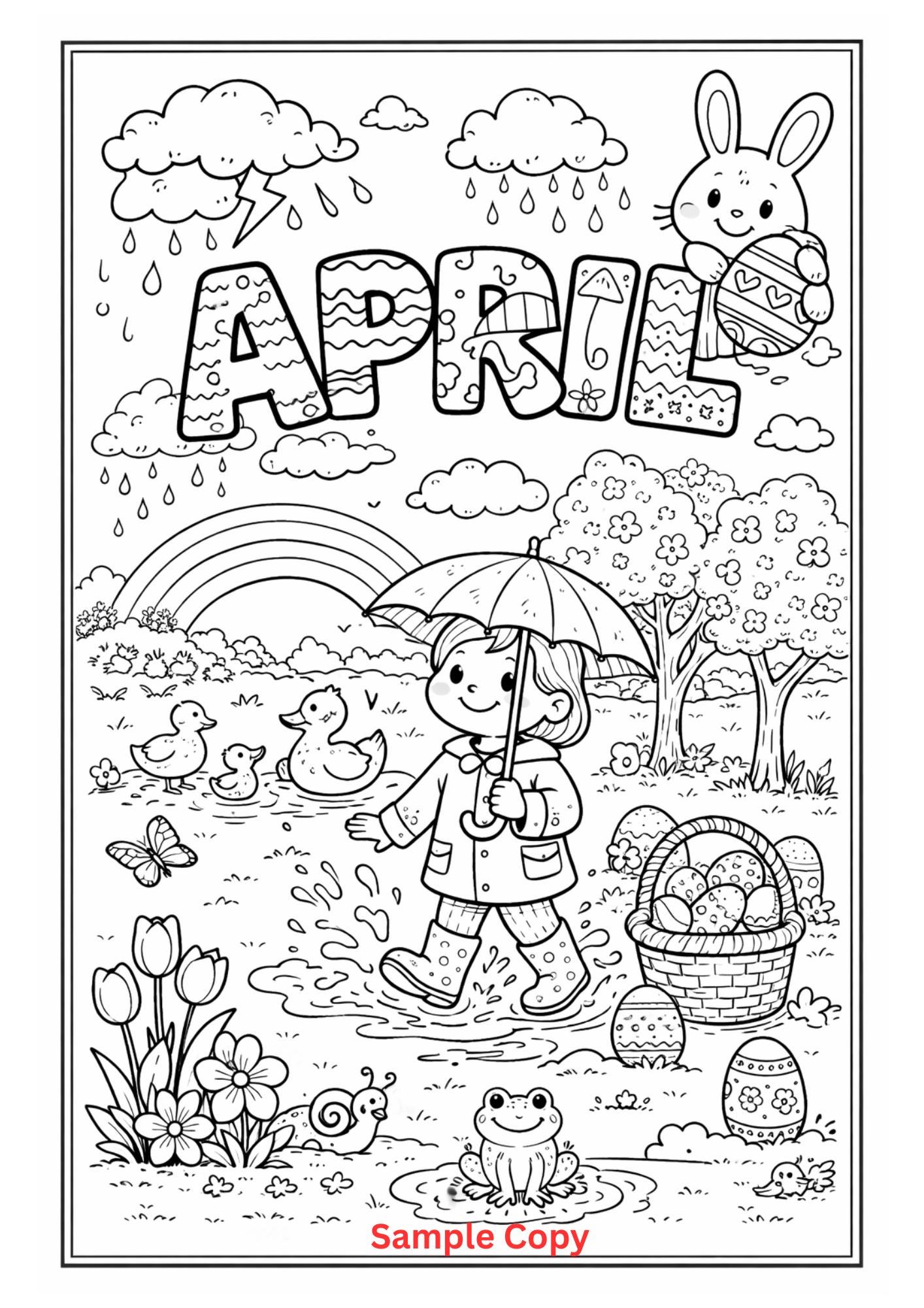 April Coloring Page for Kids | Spring Coloring Sheet | April Printable ...
