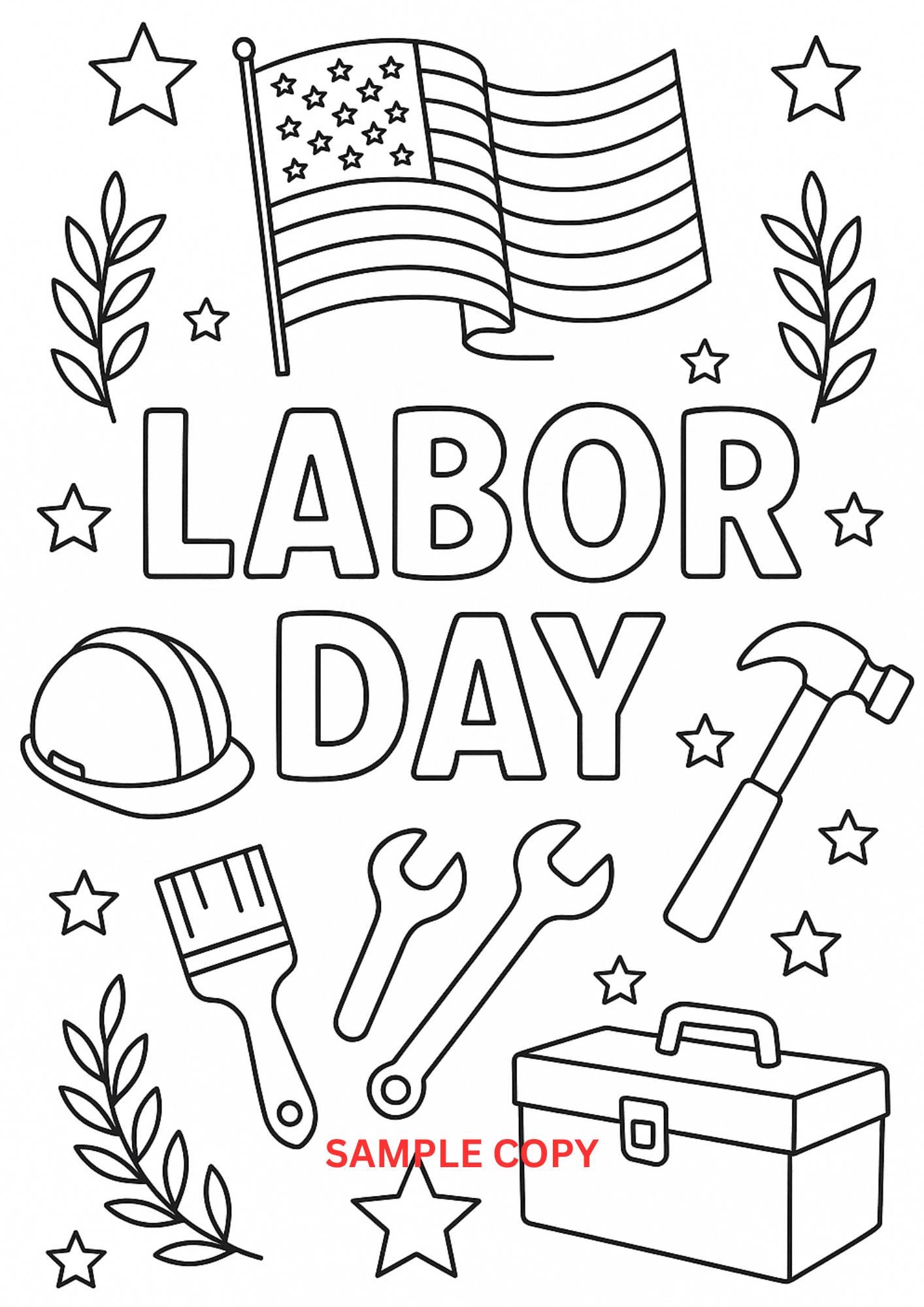 Labor Day Coloring Pages for Kids - 3 Page Printable PDF Bundle - Fun ...