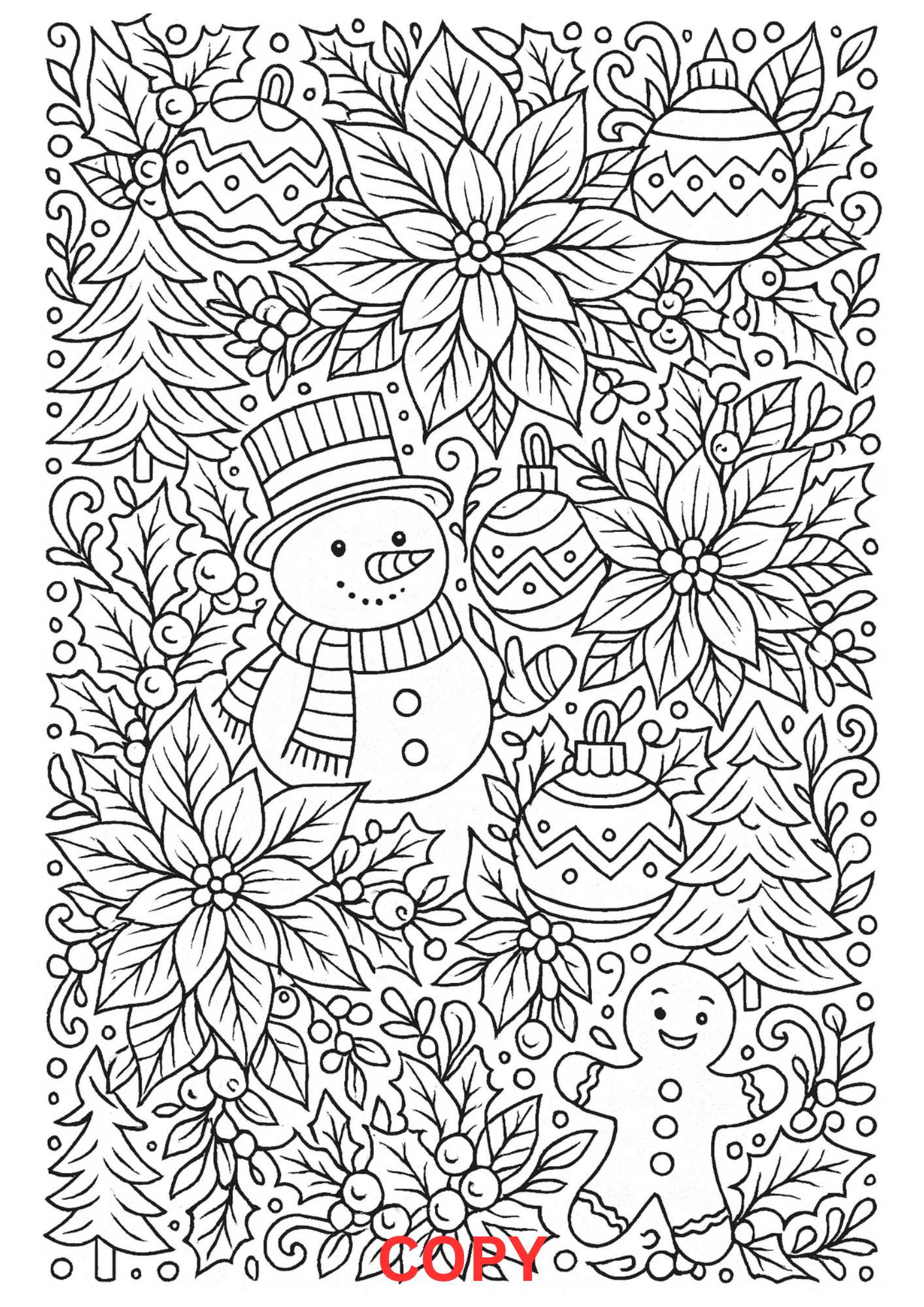 Christmas Adult Coloring Pages, A4 Printable Coloring Sheets, Holiday ...