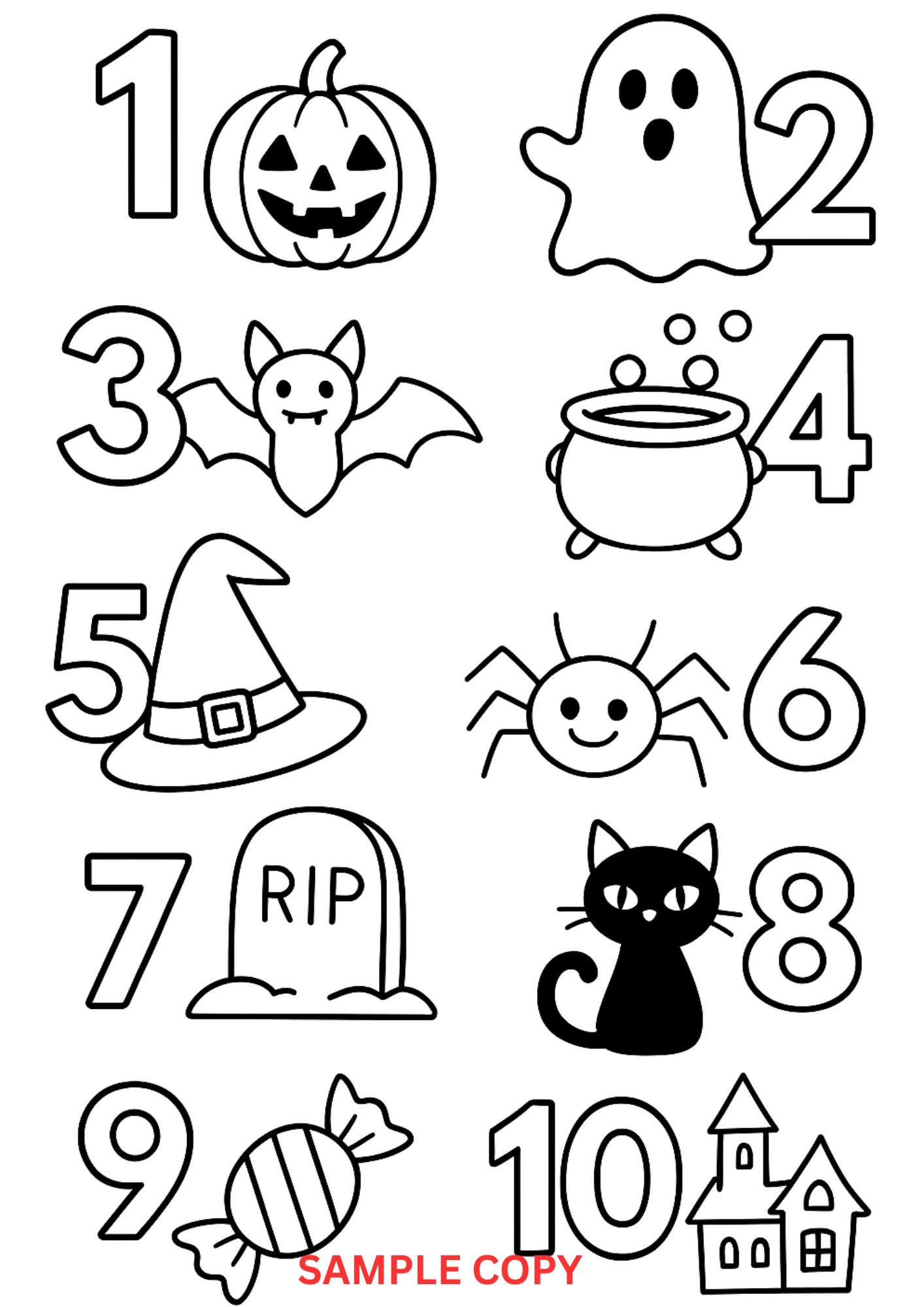 Halloween Counting Coloring Pages 1–10 for Preschoolers | Printable ...
