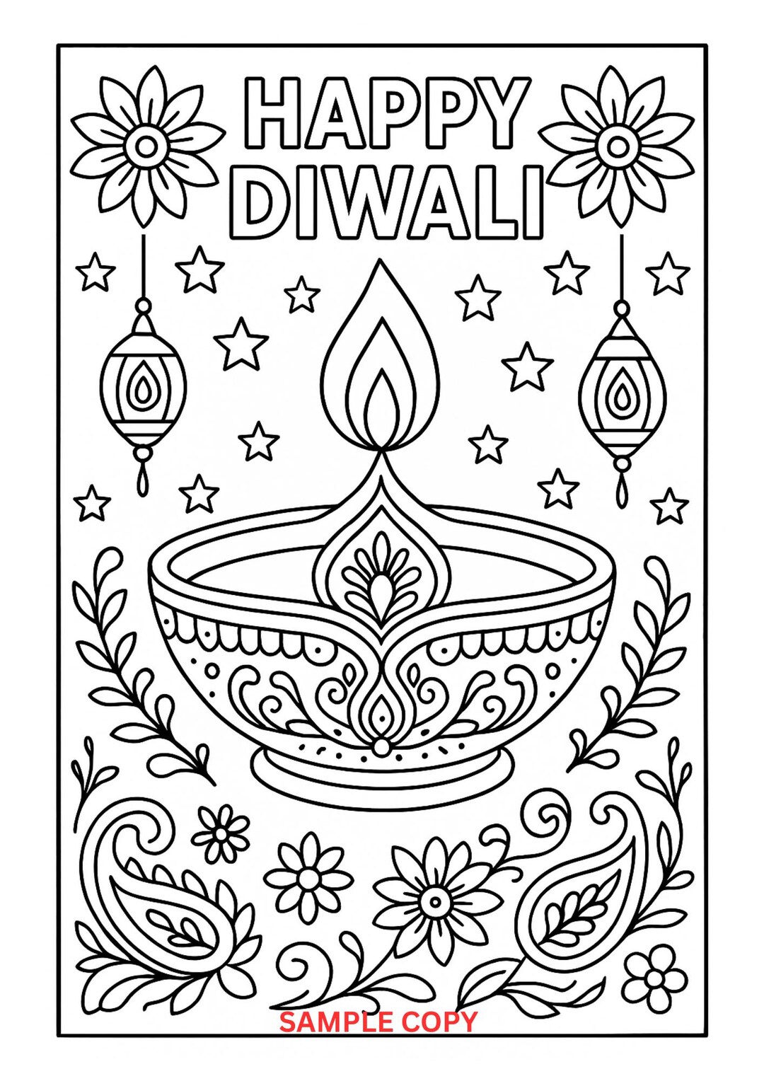 Diwali Coloring Pages – 2 Page Printable PDF | Instant Download ...