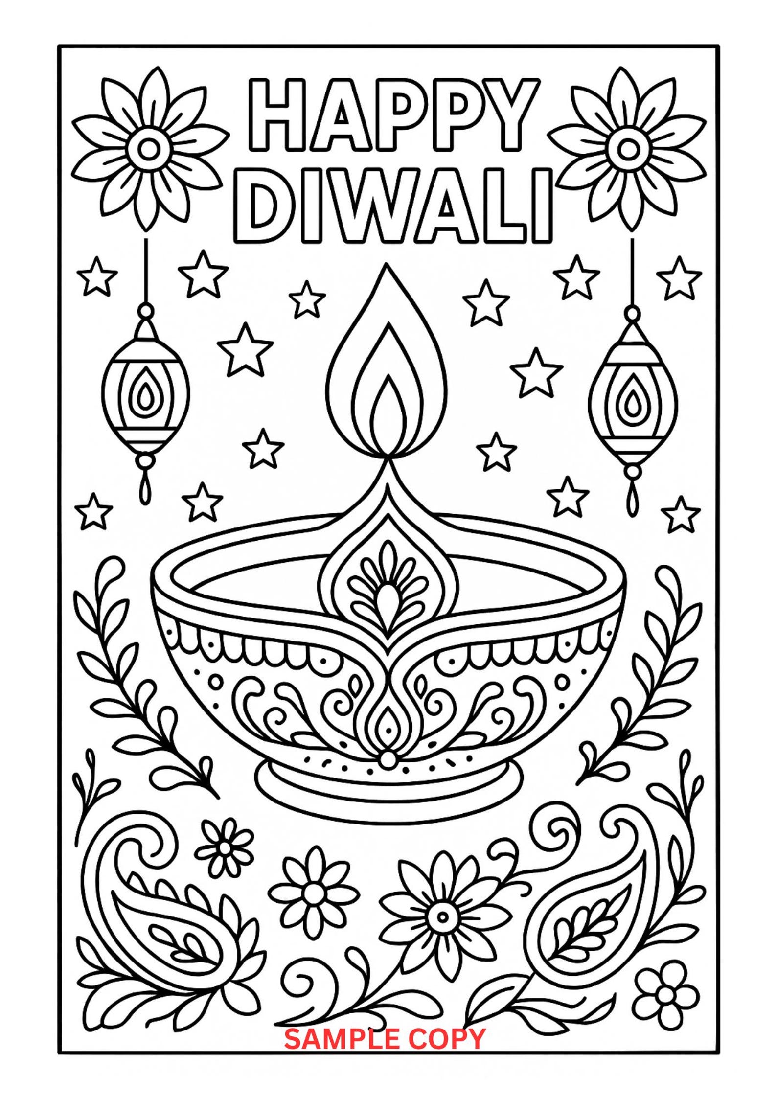 Diwali Coloring Pages – 2 Page Printable PDF | Instant Download ...