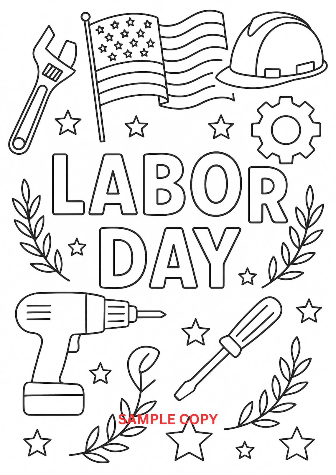 Labor Day Coloring Pages for Kids - 3 Page Printable PDF Bundle - Fun ...