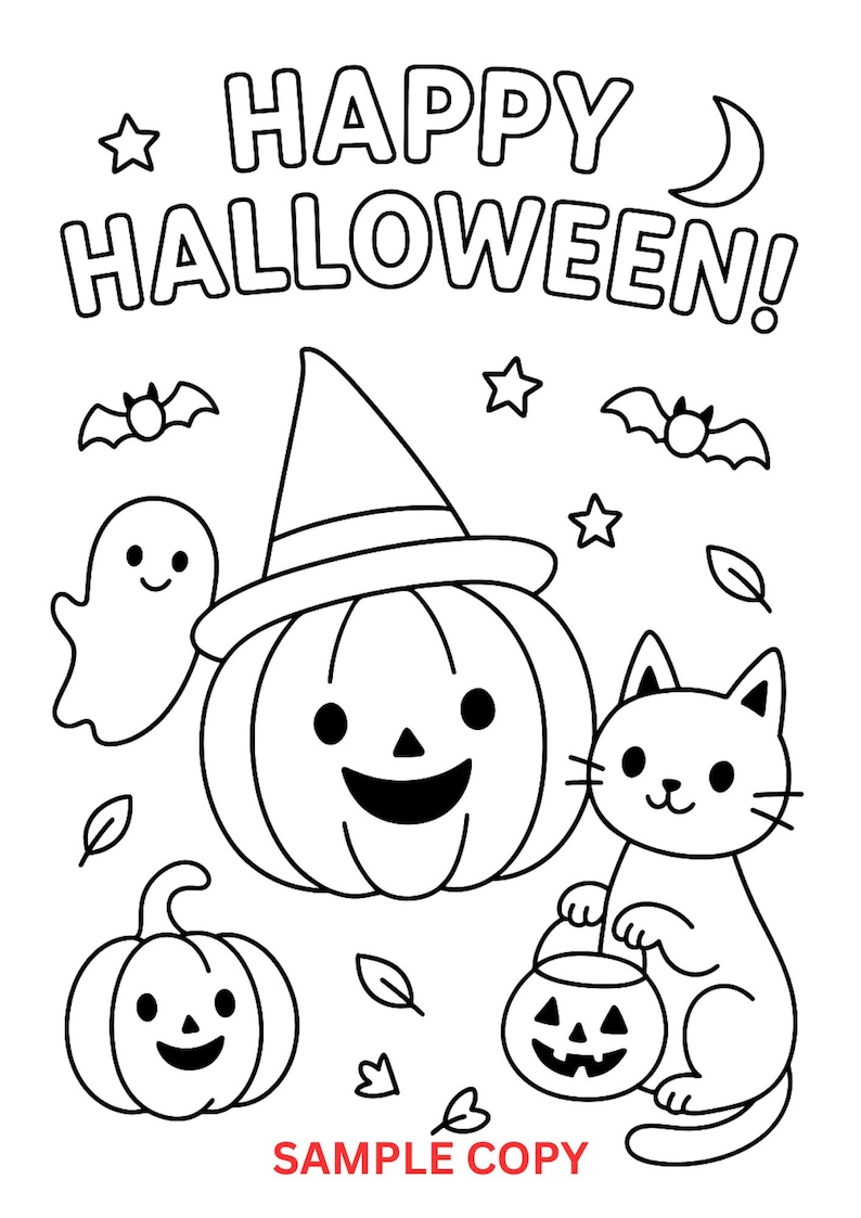 Preschool Halloween Coloring Pages Bundle 2 Cute Non-scary Witch ...