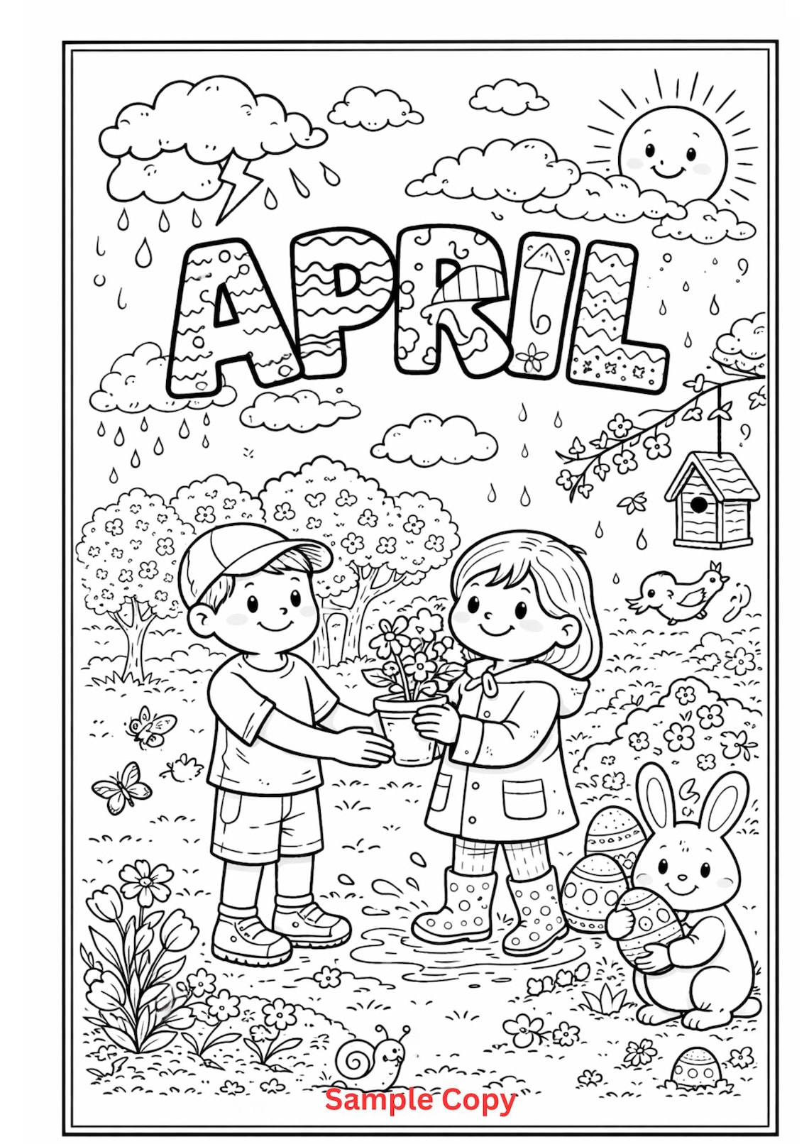 April Coloring Page for Kids | Spring Coloring Sheet | April Printable ...