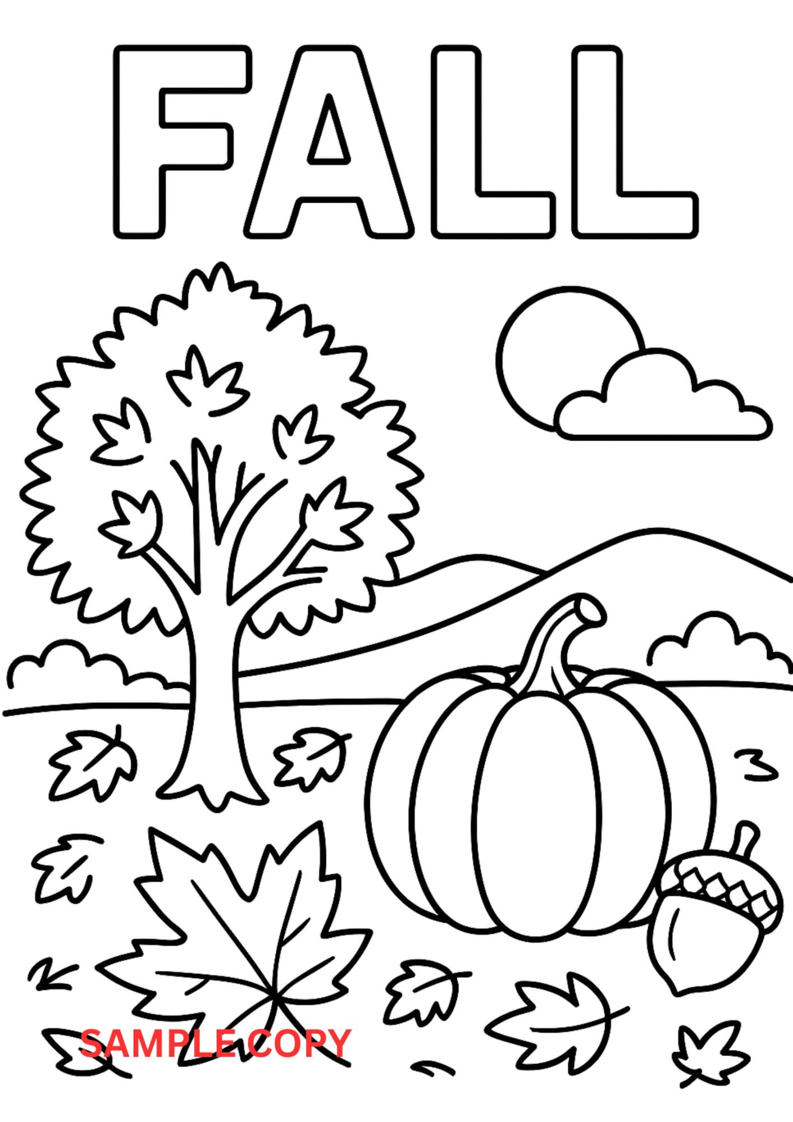 FALL Season Coloring Pages for Kids – 2 Page Printable Bundle, Fall ...