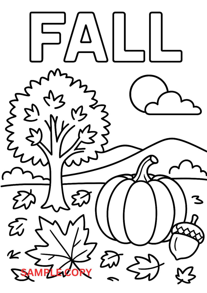 FALL Season Coloring Pages for Kids – 2 Page Printable Bundle, Fall ...
