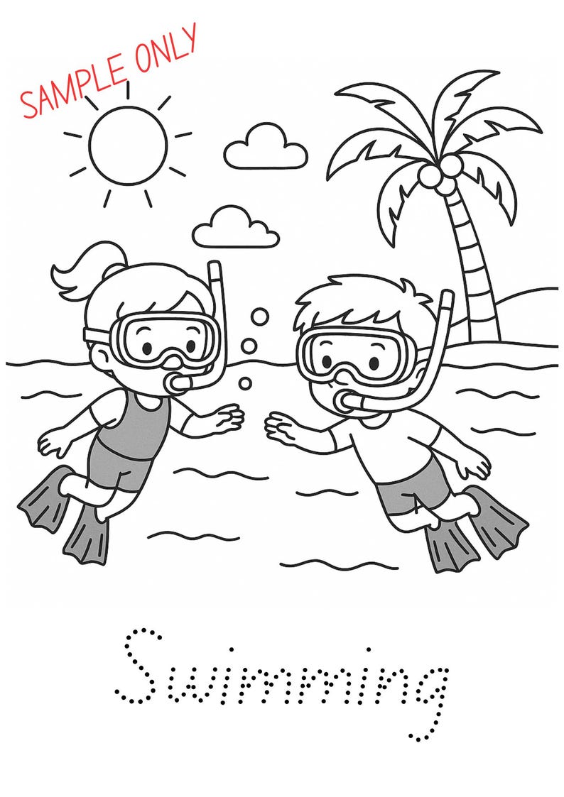 Beach Theme Coloring Pages With Handwriting Practice | Kids Digital ...