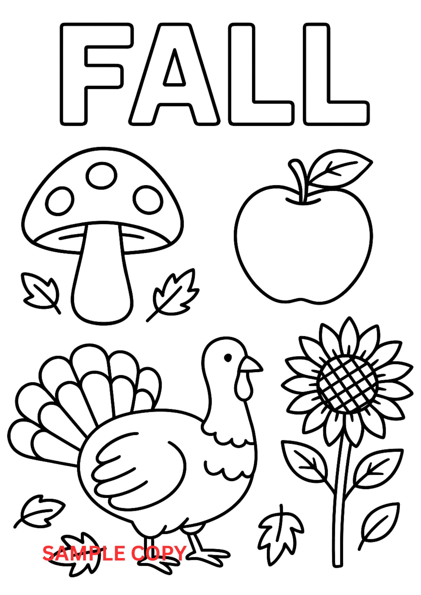 FALL Season Coloring Pages for Kids – 2 Page Printable Bundle, Fall ...