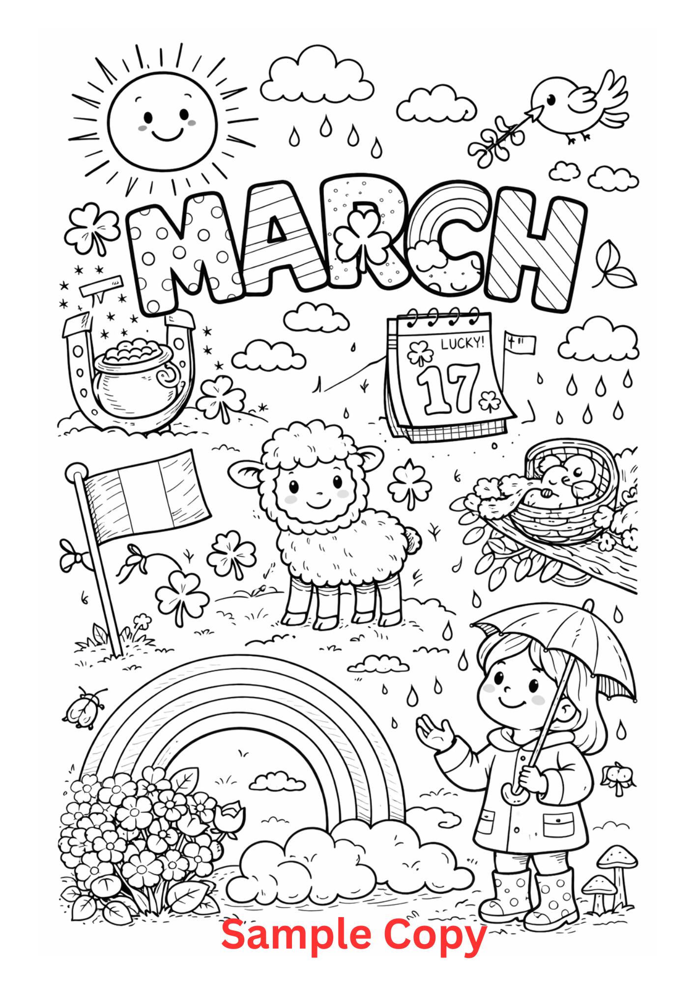 March Coloring Page Printable | Spring Coloring Sheet | St Patrick’s ...