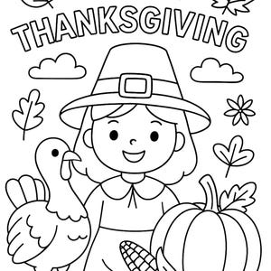 Thanksgiving Coloring Pages for Kids | 2 Page Printable Bundle | Cute ...