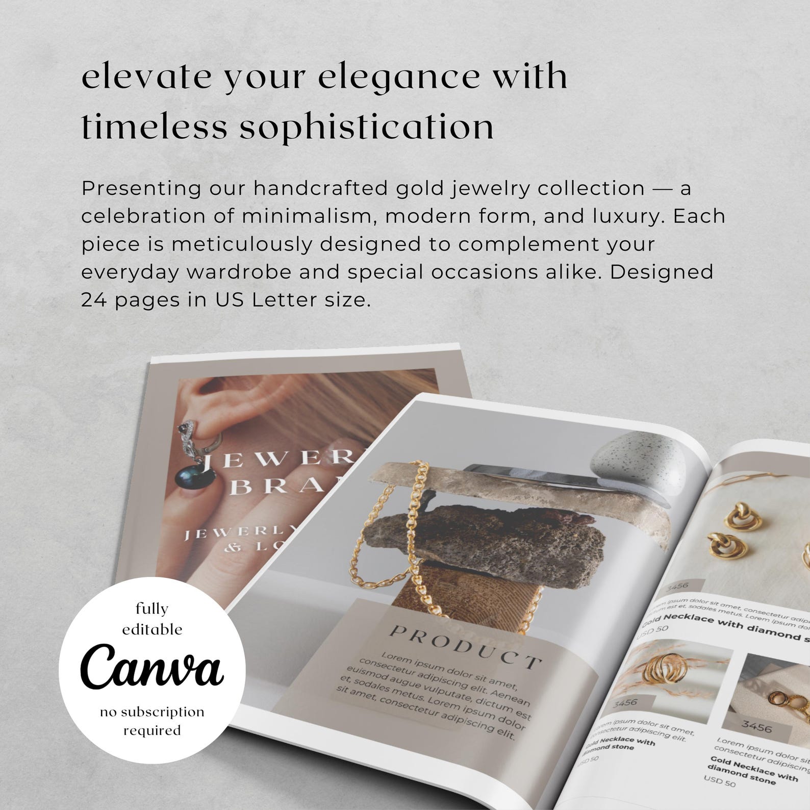 Jewelry Product Catalog Template: Editable Canva Printable Design | US ...
