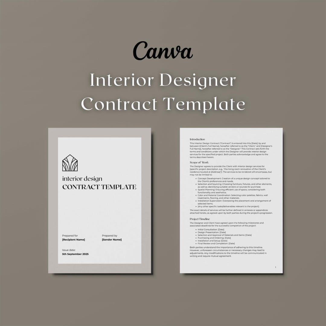 Interior Designer Contract Template: Editable Canva Agreement (A4 & US ...