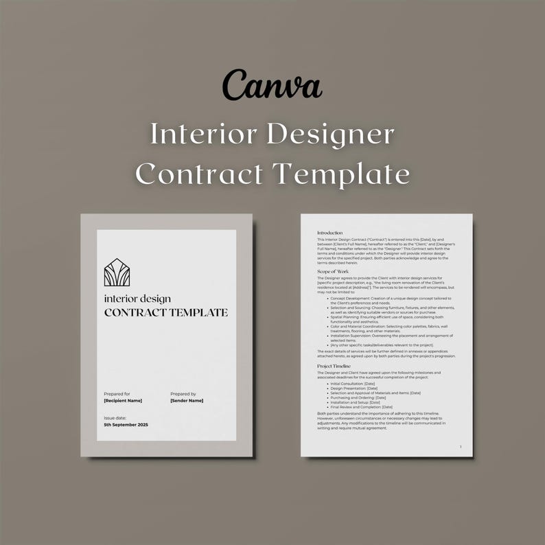 Interior Design Legal Contract Template | Editable Canva Agreement for ...