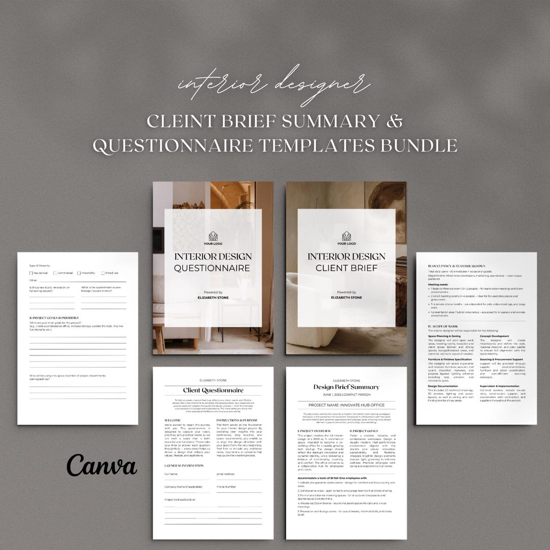 Interior Design Client Brief & Questionnaire: Editable Canva Templates ...